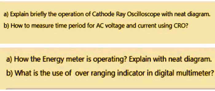 SOLVED: a) Explain briefly the operation of a Cathode Ray Oscilloscope with a neat diagram. b ...