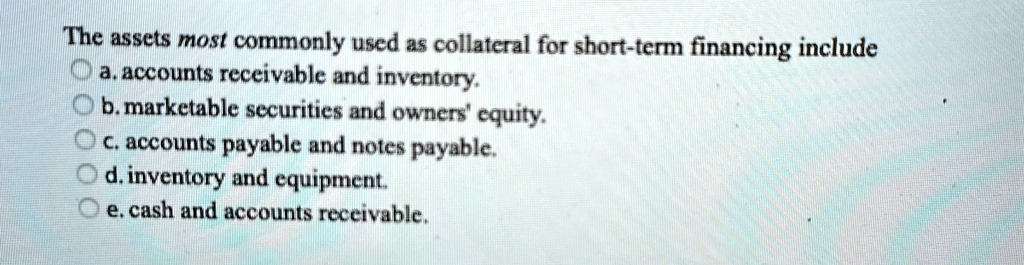 the assets most commonly used as collateral for short term financing ...