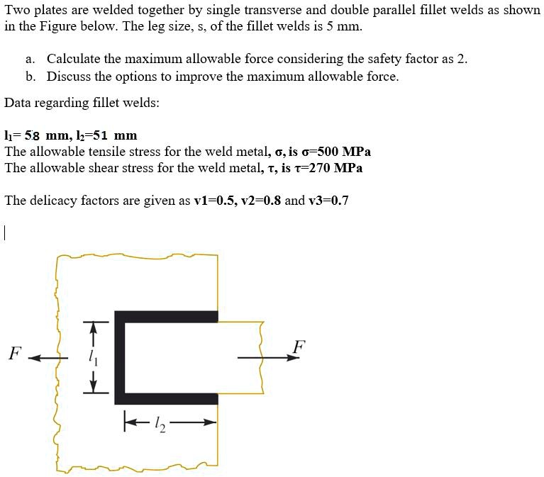 SOLVED: Two plates are welded together by a single transverse and ...