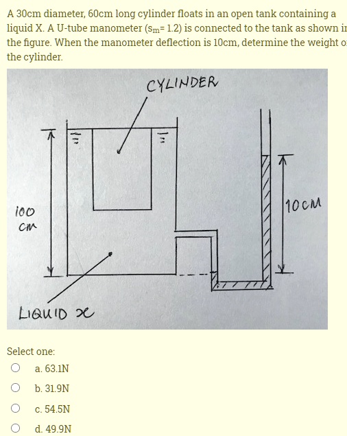 [GET ANSWER] A 30cm diameter, 60cm long cylinder floats in an open tank ...