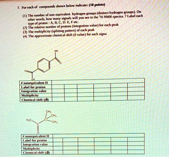 SOLVED: For each of the compounds shown below, indicate: (10 points) 1. The number of non ...
