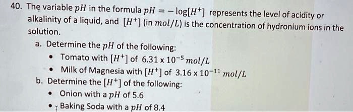 40 the variable ph in the formula ph logh alkalinity represents the ...