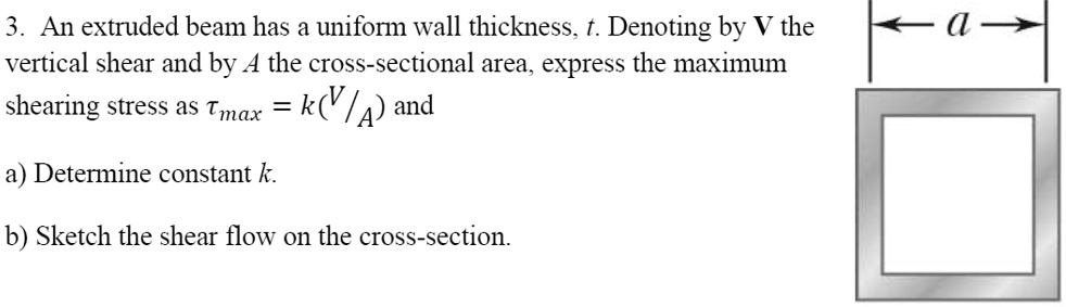 3. An extruded beam has a uniform wall thickness, t. Denoting by V the ...