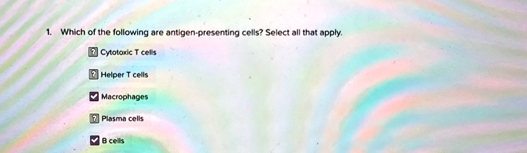 1 which of the following are antigen presenting cells select all that apply cytotoxic t cells ...