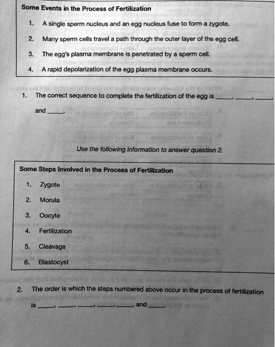 SOLVED: Some Events in the Process of Fertilization A single sperm ...