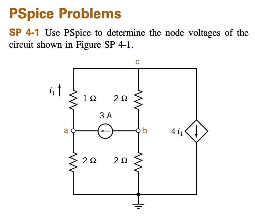 SOLVED: SP 4-1 Use PSpice to determine the node voltages of the circuit shown in Figure SP 4-1 ...