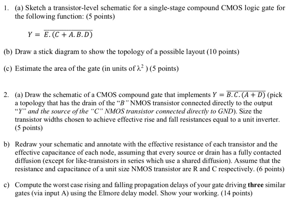 1. (a) Sketch a transistor-level schematic for a single-stage compound CMOS logic gate for the ...
