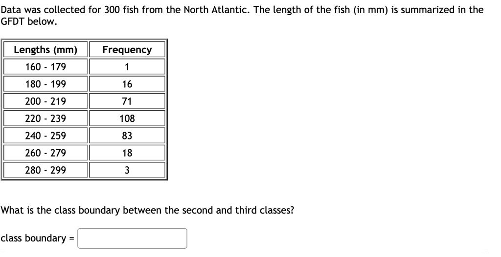 data was collected for 300 fish from the north atlantic the length of ...