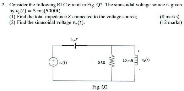 SOLVED: 2. Consider the following RLC circuit in Fig.Q2. The sinusoidal voltage source is given ...
