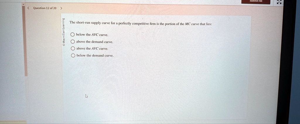Question 12 of 20 The short-run supply curve for a perfectly ...