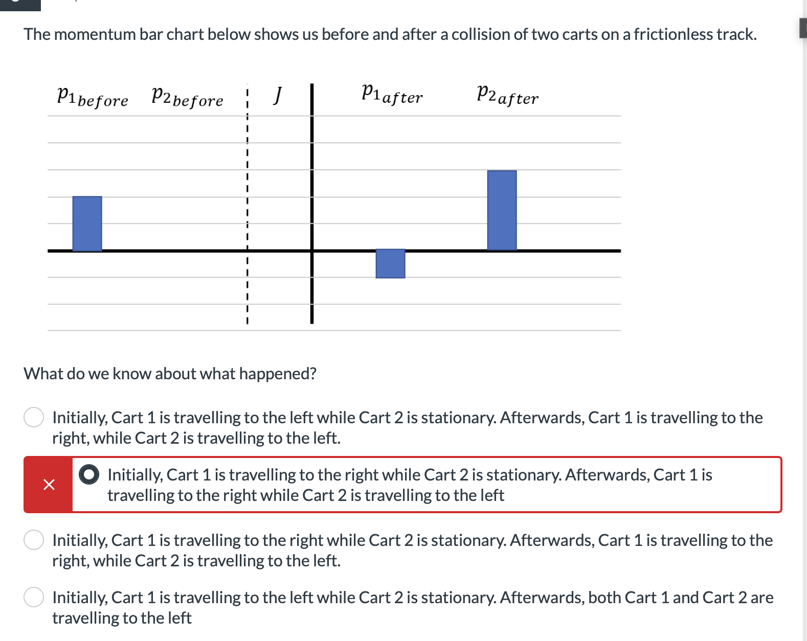 The momentum bar chart below shows us before and after a collision of ...