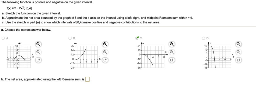 the following function is positive and negative on the given interval ...