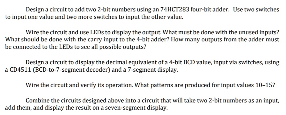 Design a circuit to add two 2-bit numbers using an 74HCT283 four-bit ...