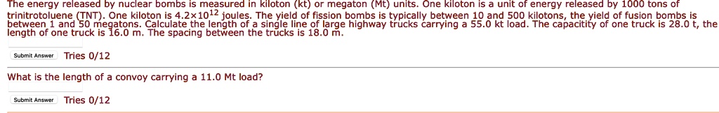 the energy released by nuclear bombs measured in kiloton kt or megaton ...