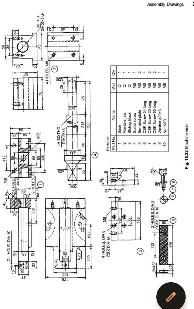draw a full 2d sectional elevation with all the parts assembled to a ...