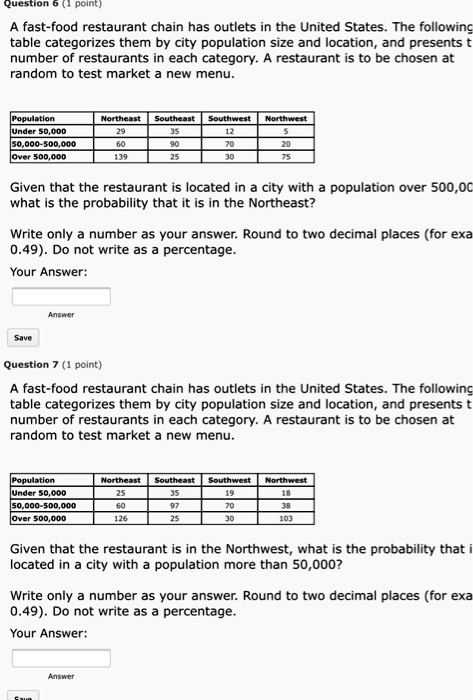 SOLVED: Quettion point) fast-food restaurant chain has outlets in the ...