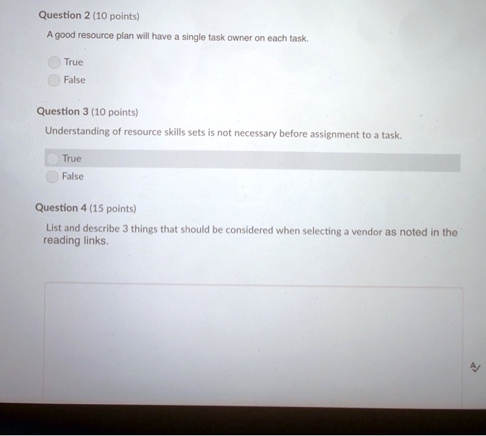 SOLVED: Question 2(10 points) A good resource plan will have a single ... SOLVED: Question 2(10 points) A good resource plan will have a single ...