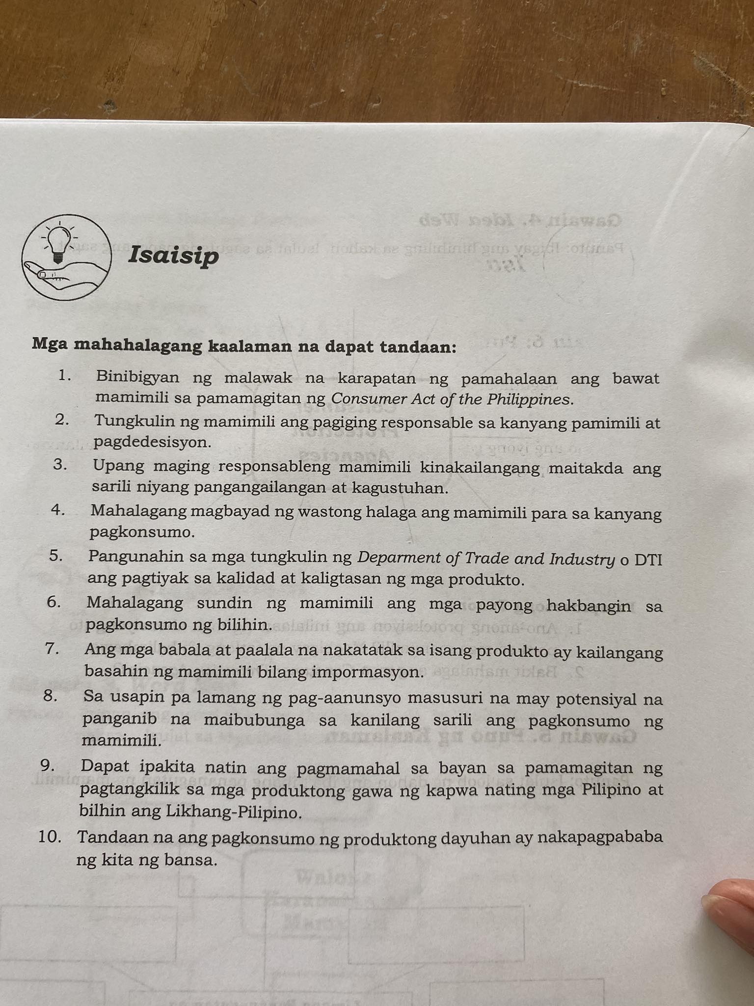 Isaisip Mga mahahalagang kaalaman na dapat tandaan: 1. Binibigyan ng ...