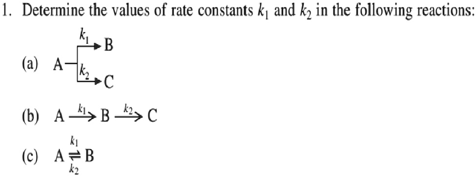 SOLVED: Determine the values of rate constants k1 and k2 in the following reactions: (a) A k1 B ...