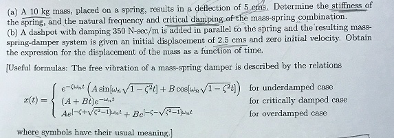 SOLVED: a) A 10 kg mass, placed on a spring, results in a deflection of ...