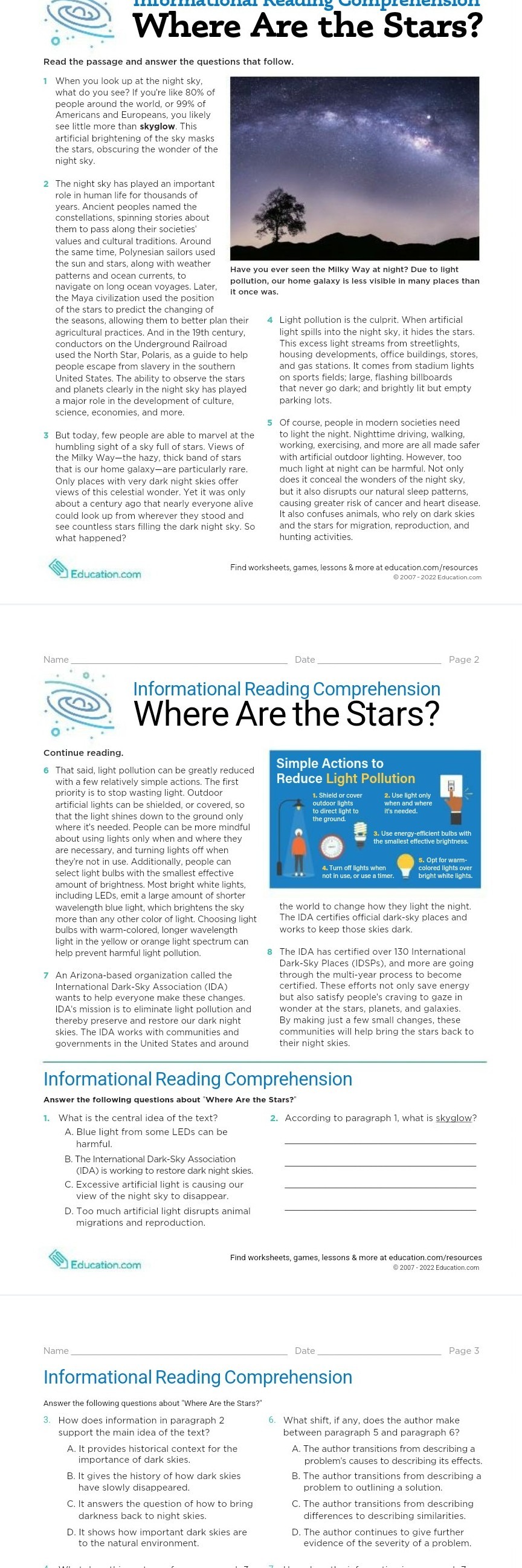 Where Are the Stars? Read the passage and answer the questions that ...