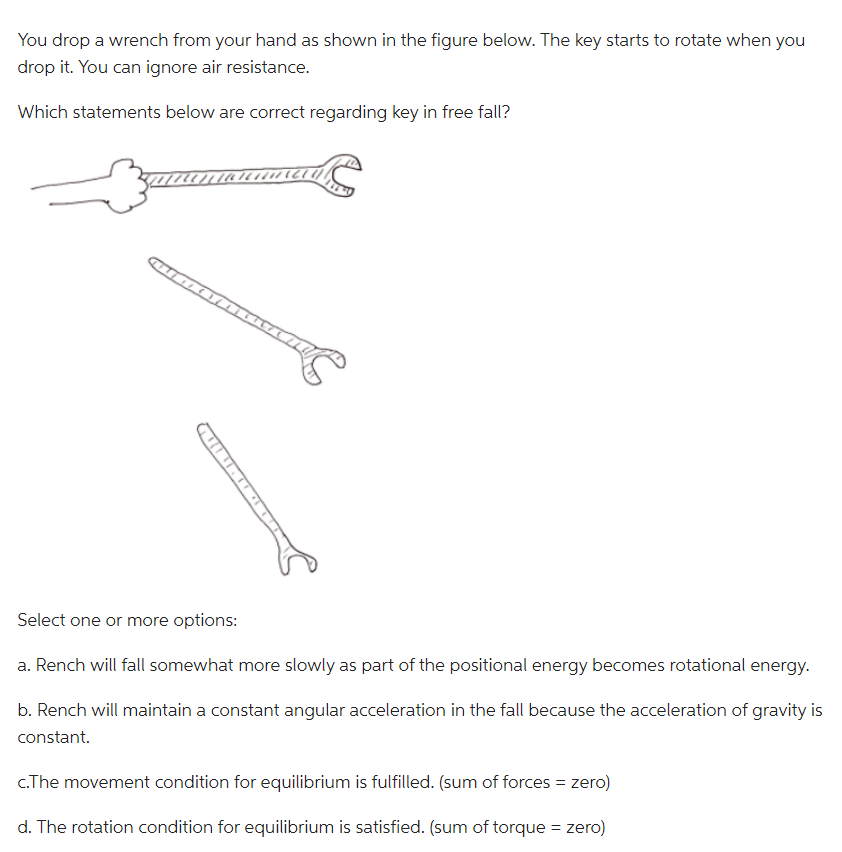 You drop a wrench from your hand as shown in the figure below. The key ...