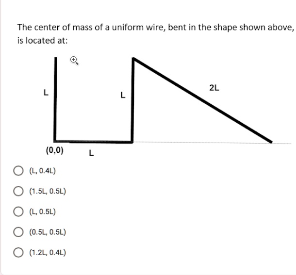 SOLVED: The center of mass of a uniform wire, bent in the shape shown above, is located at: 2L ...