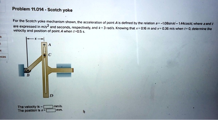 SOLVED: Problem 11.014 - Scotch yoke For the Scotch yoke mechanism shown, the acceleration of ...