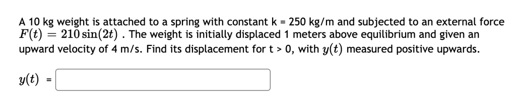 A 10 kg weight is attached to a spring with constant k 250...