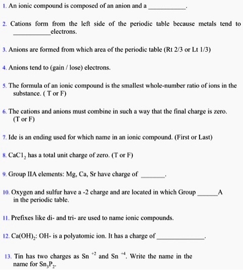 SOLVED: An ionic compound is composed of an anion and cations form from the left side of the ...