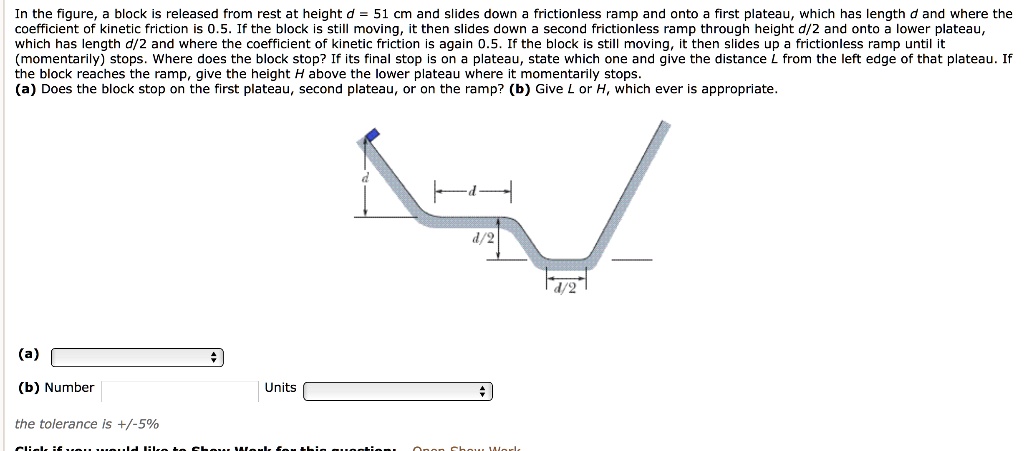 in the figure block released from rest at height d 51 cm and slides ...