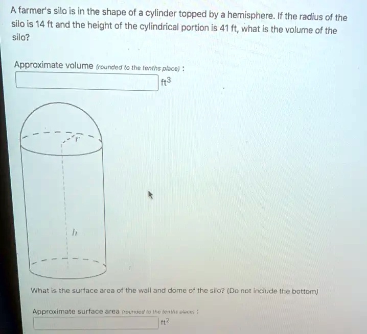 SOLVED: A farmer's silo is in the shape of a cylinder topped by a ...