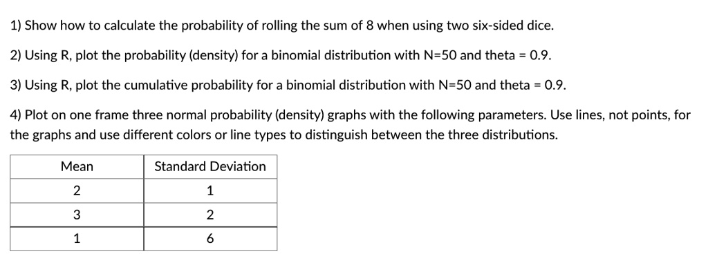 1) Show how to calculate the probability of rolling the sum of 8 when ...