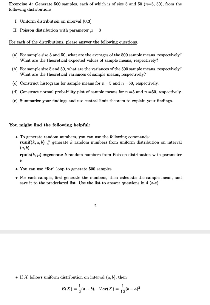 exercise 4 generate 500 samples cach of which is of size and 50 n5 50 ...