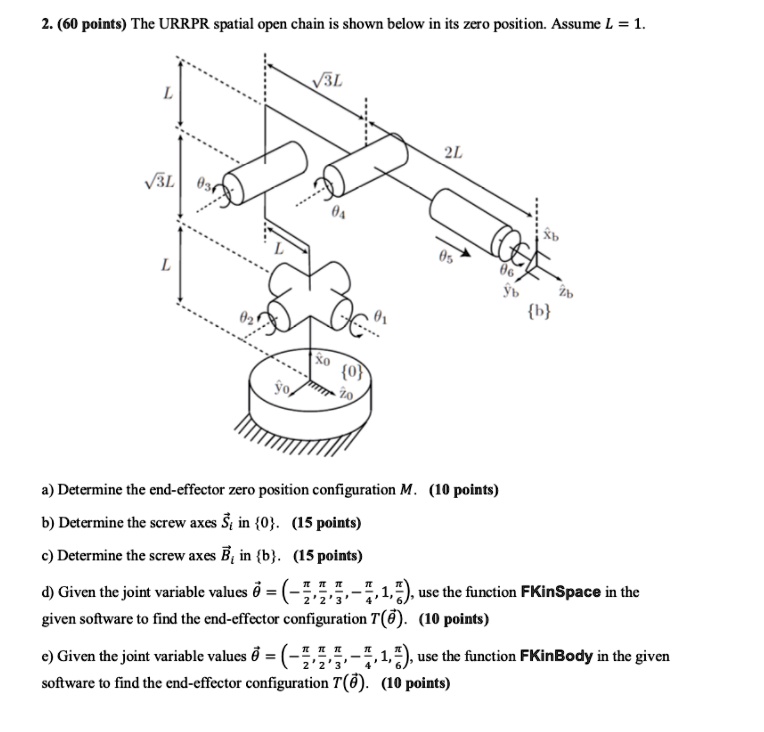 SOLVED: 2. (60 points) The URRPR spatial open chain is shown below in its zero position. Assume ...