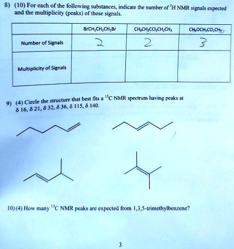 io for cach of the following substances indicate the number of h nmr signals expccted and thc ...