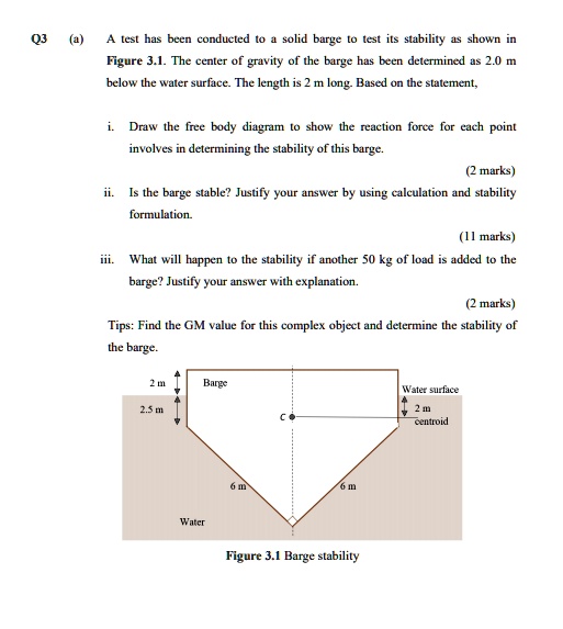 SOLVED: (a) A test has been conducted to a solid barge to test its ...