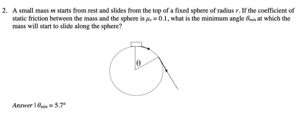 SOLVED: 2 A small mass m starts from rest and slides from the top of a fixed sphere of radius If ...