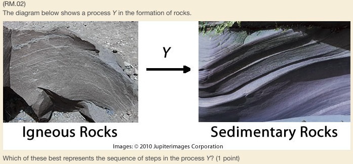 a. heating, melting, crystallization b. weathering, melting ...