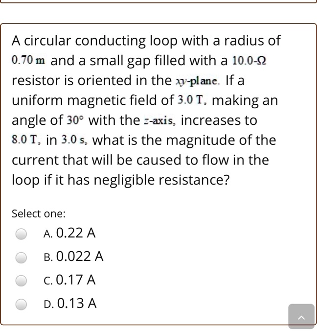 SOLVED: A circular conducting loop with a radius of 0.70 m and a small gap filled with a 10.0-9 ...