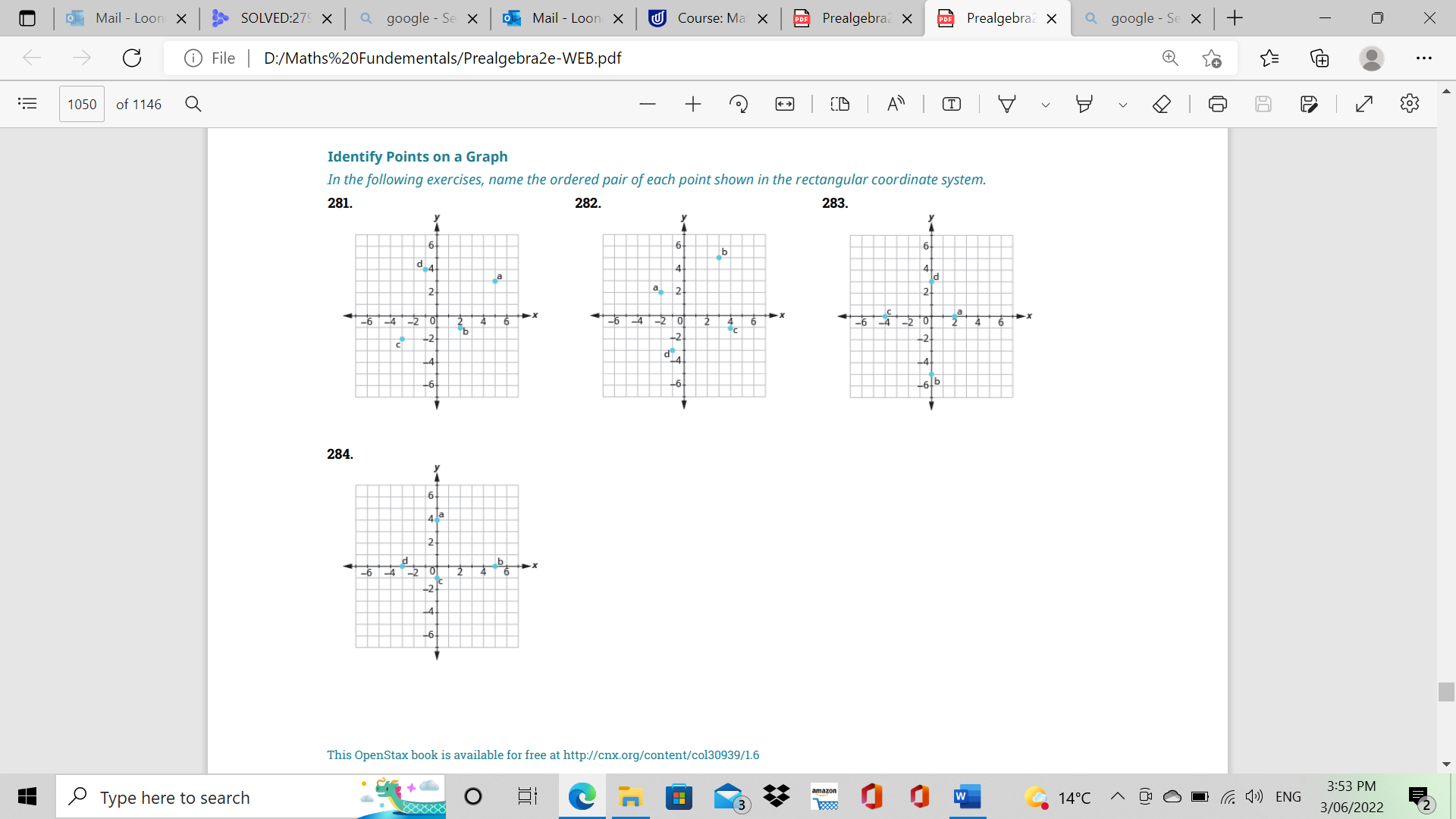 281 name the ordered pair of each point shown in the rectangular coordinate system 3