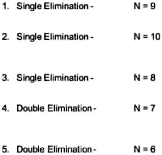1. Single Elimination - N=9 2. Single Elimination - N = 10 3. Single ...