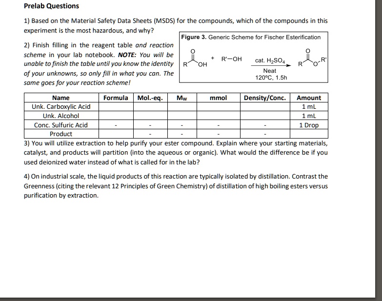 SOLVED: Prelab Questions 1) Based on the Material Safety Data Sheets ...