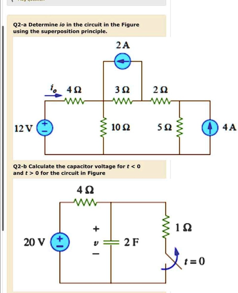Q2-a Determine io in the circuit in the Figure using the superposition principle. 12 V 2 A 4? 3 ...