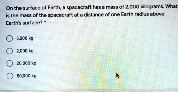 SOLVED: On the surface of Earth; a spacecraft has a mass of 2,000 ...