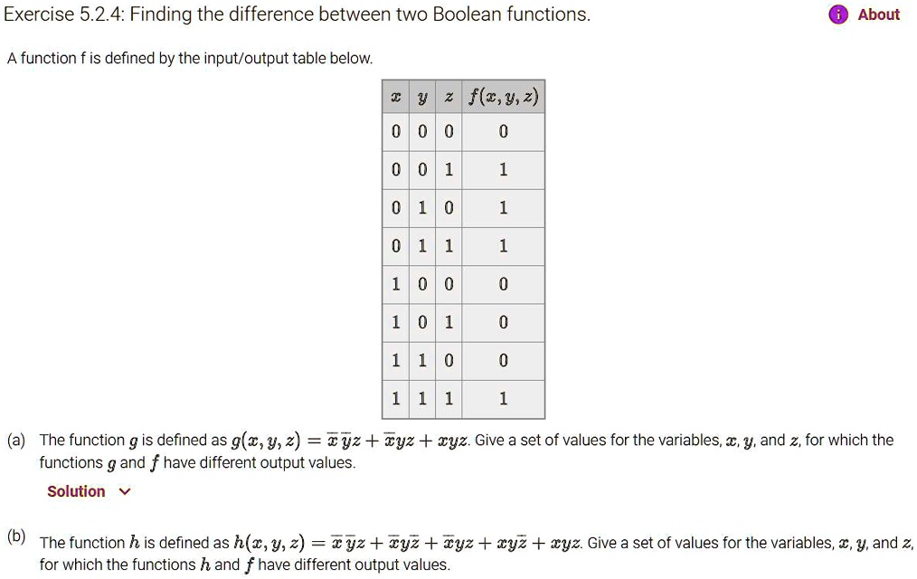 Solved Exercise 524 Finding The Difference Between Two Boolean Functions B Only Exercise 5