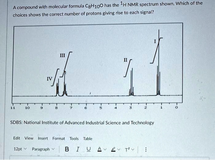 A compound with molecular formula C8H10O has the ^1H NMR spectrum shown ...