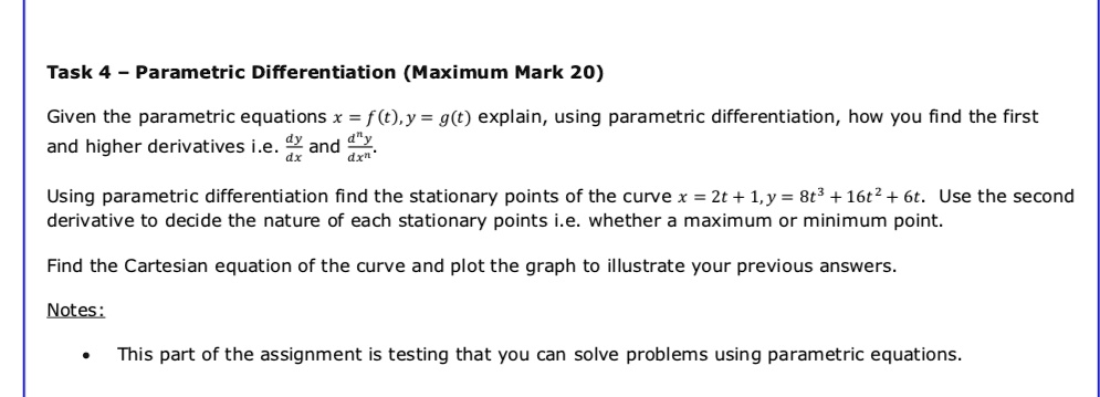 Solved Task 4 Parametric Differentiation Maximum Mark 20 Given The