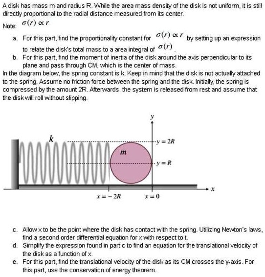 SOLVED: A disk has mass m and radius R. While the area mass density of ...