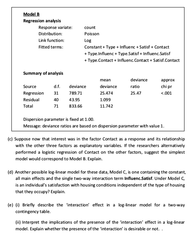 SOLVED:Model B Regression analysis Response variate: Distribution: Link ...